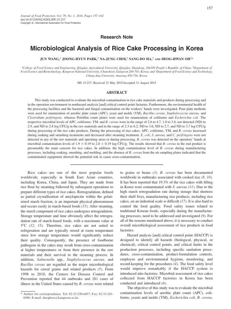 Microbiological Analysis of Rice Cake Processing in Korea | PDF ...