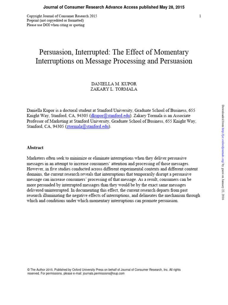 Persuasion, Interrupted: The Effect of Momentary Interruptions On ...