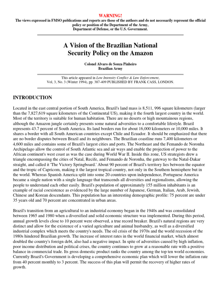 1994-12-01 A Vision of The Brazilian National Security Policy On The ...