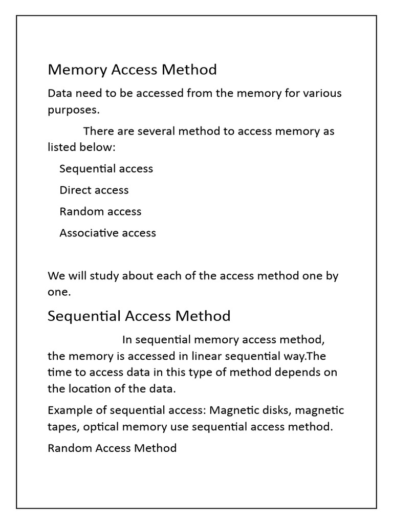 Memory Access Method Pdf Random Access Memory Computer Data Storage