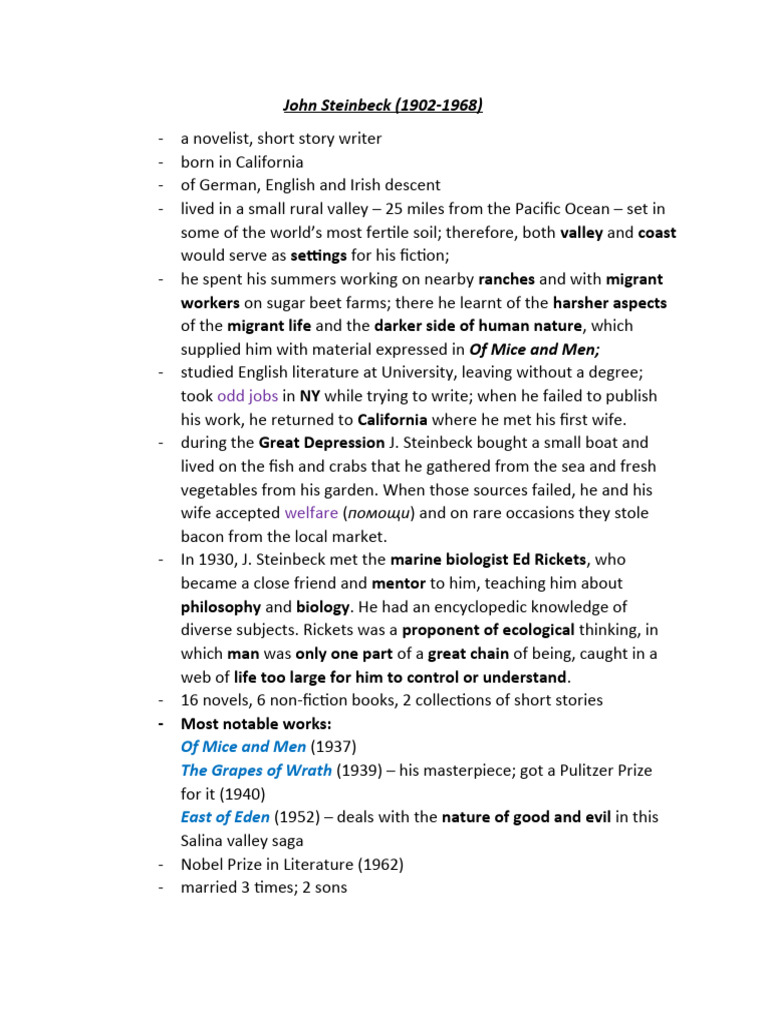 Steinbeck of Mice and Men | PDF | John Steinbeck