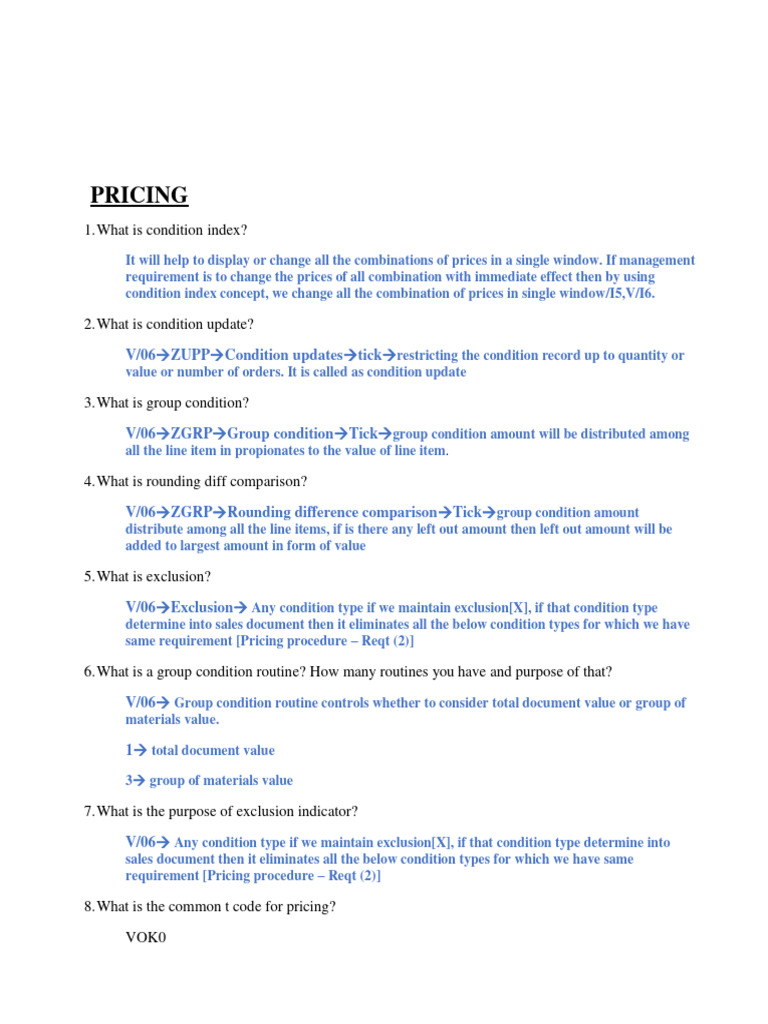 SAP SD Condition Index Overview | PDF | Pricing | Prices
