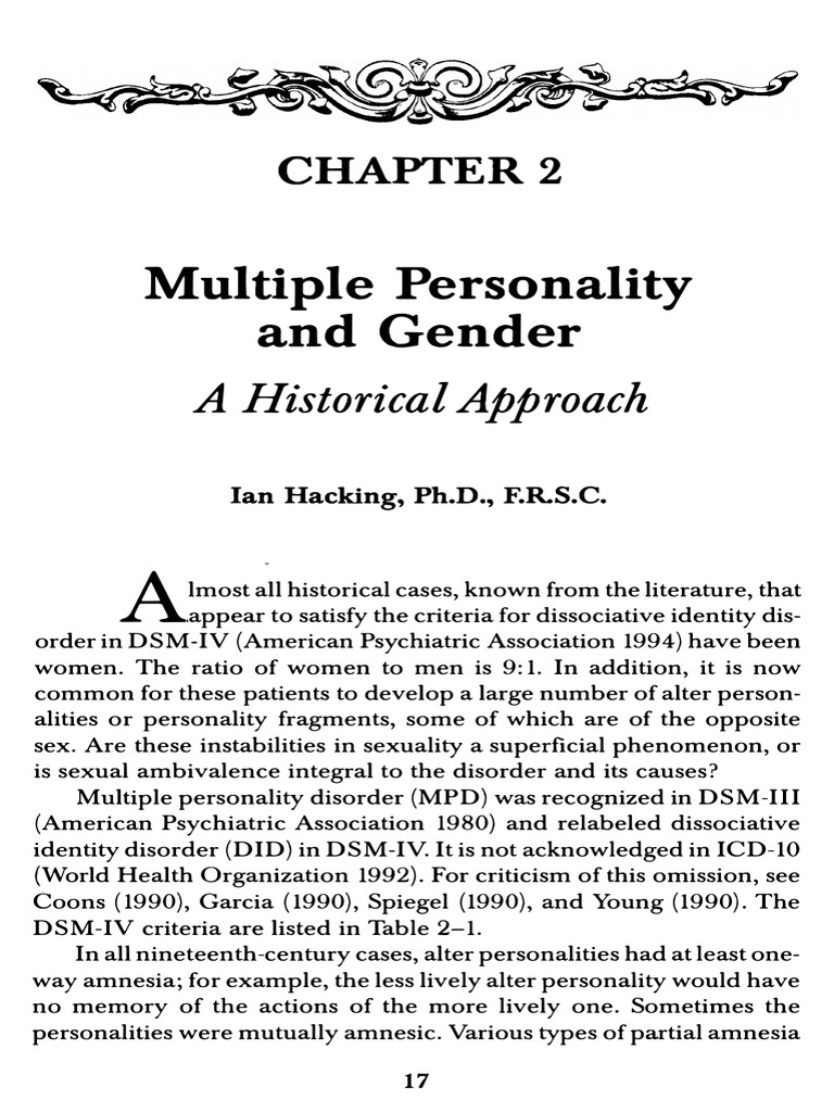 Hacking, Ian - Multiple Personality and Gender (1995) | PDF | Hysteria | Mental Disorder