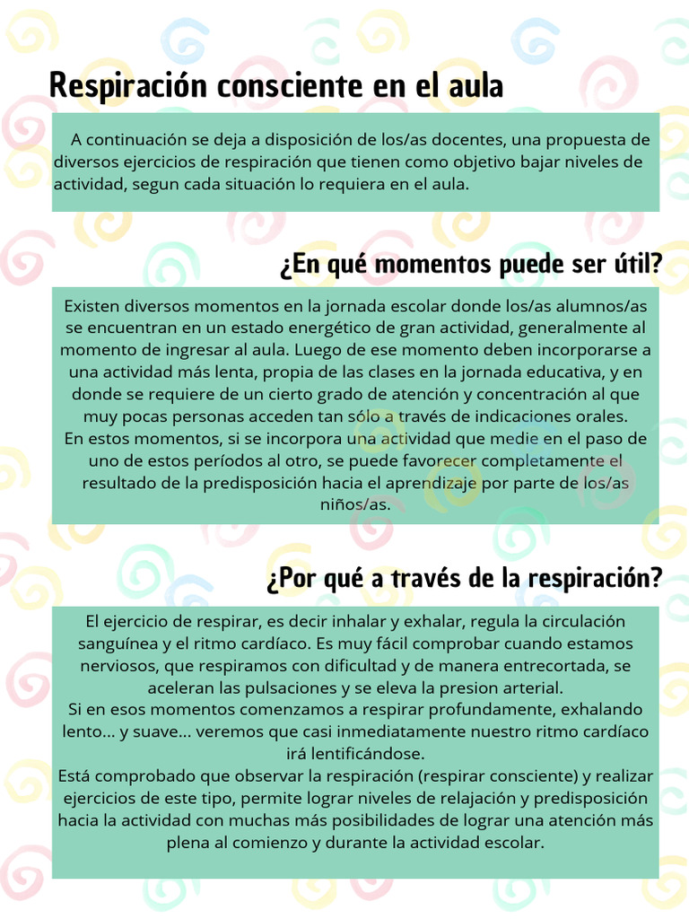 Ejercicios de Respiracion para El Aula | PDF | Respiración | Salón de ...