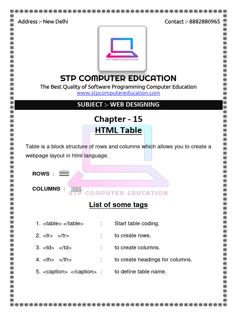 Chapter -15 HTML Table | PDF