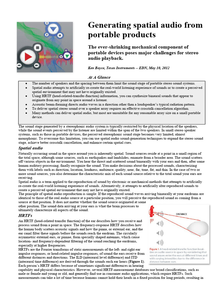 Generating spatial audio from portable products | PDF | Loudspeaker | Sound Generating spatial audio from portable products | PDF | Loudspeaker | Sound