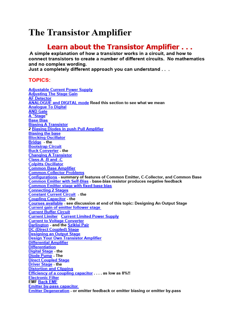 Transistor Amplifier Guide | PDF | Bipolar Junction Transistor | Amplifier