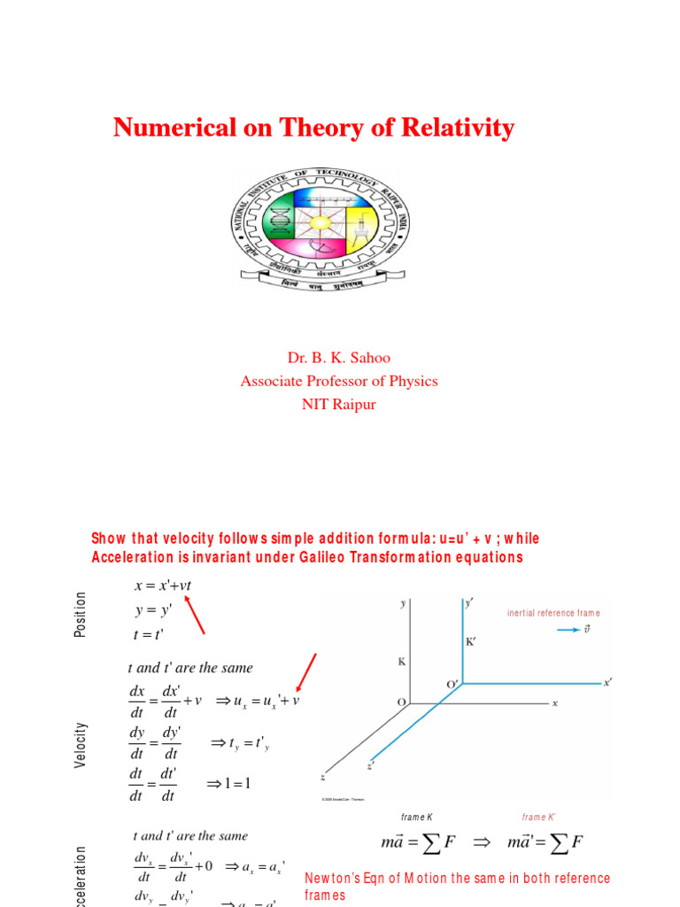 Numericals On Relativity | PDF | Special Relativity | Mass