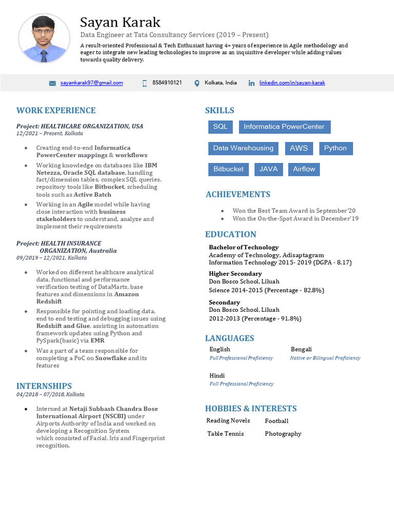 Resume Sayan - LWD - 29thaugust | Download Free PDF | Sql | Databases