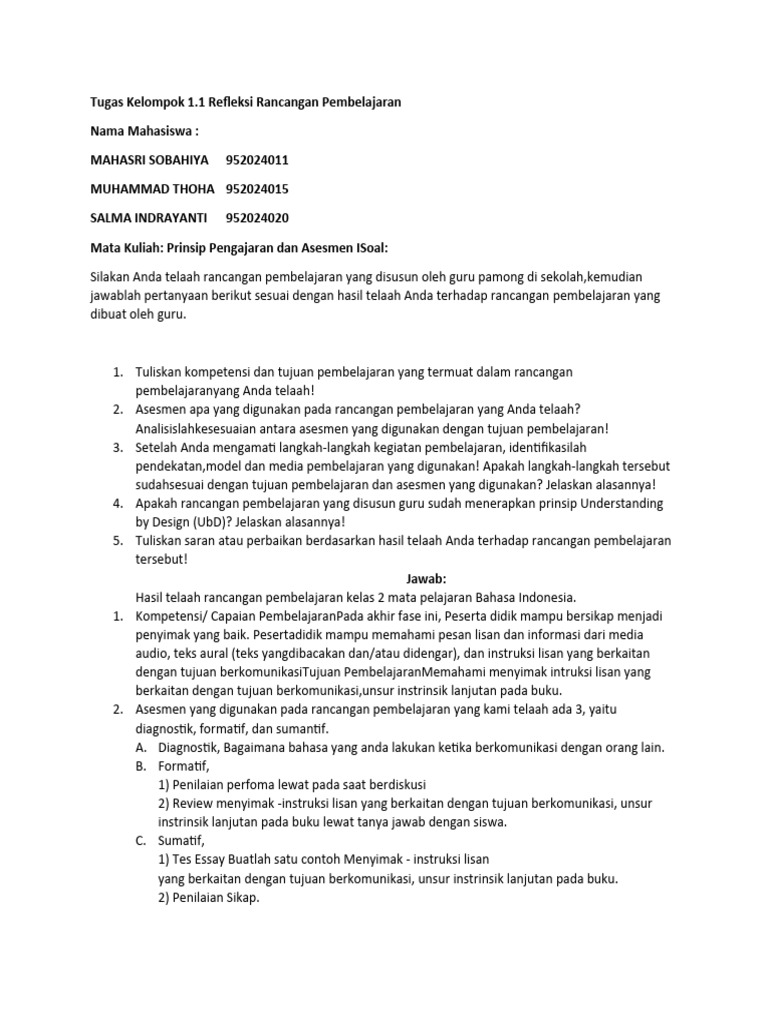 Tugas KelomPOK PPA TOPIK 1 LK 1.1 TELAAH RANCANGAN PEMBELAJARAN | PDF