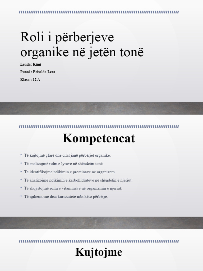 Roli I Përberjeve Organike Në Jetën Tonë | PDF