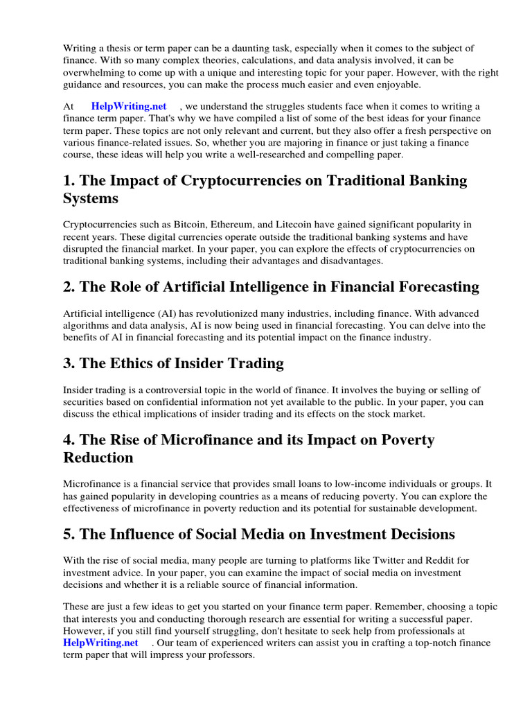 Finance Term Paper Ideas | PDF | Stocks | Investing