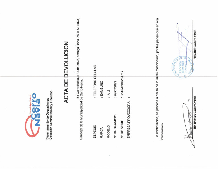 Acta de devolución celular | PDF