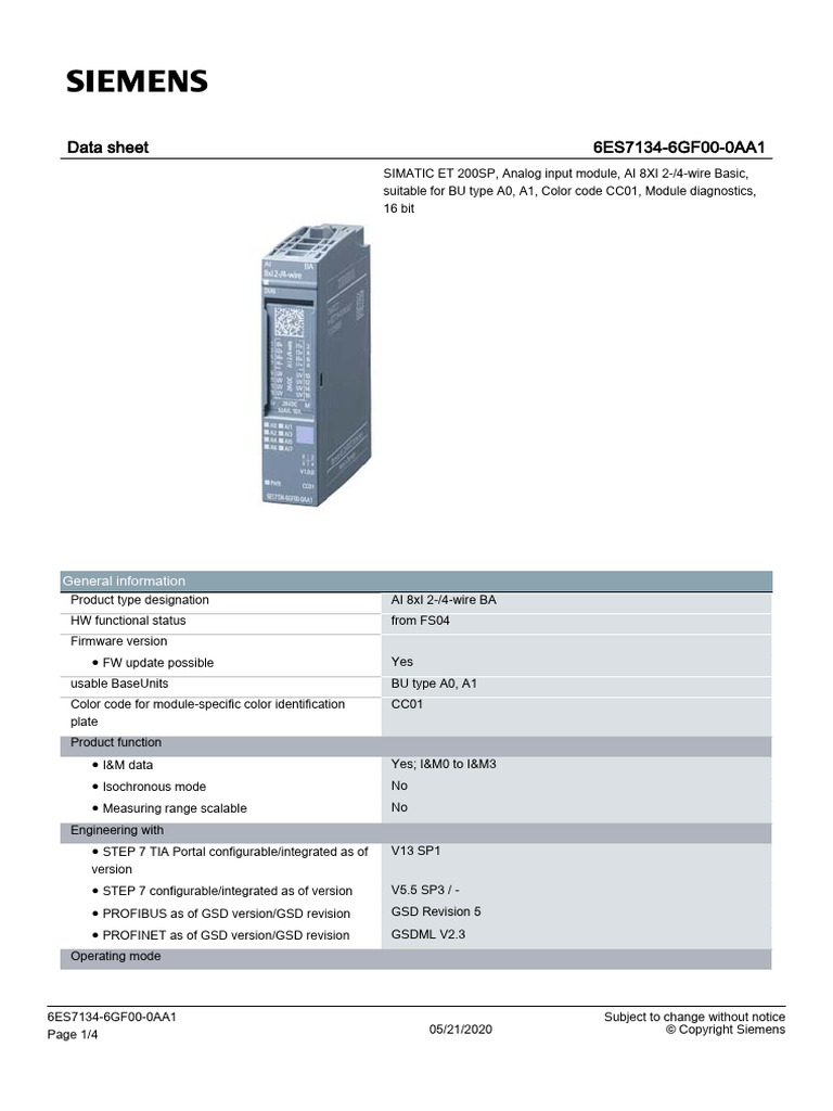 6es7 134-6gf00-0aa1 | PDF | Bit | Decibel