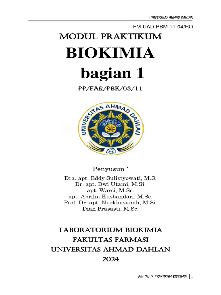 Modul Praktikum Biokimia 2024 | PDF