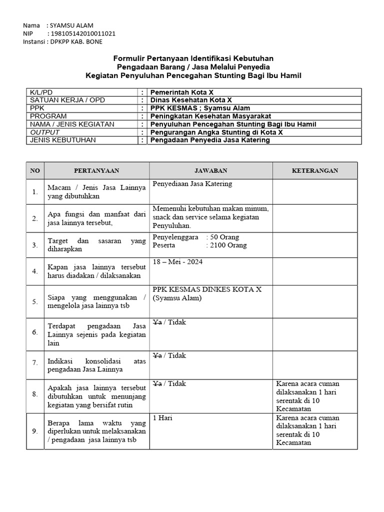 Form Identifikasi Kebutuhan | PDF