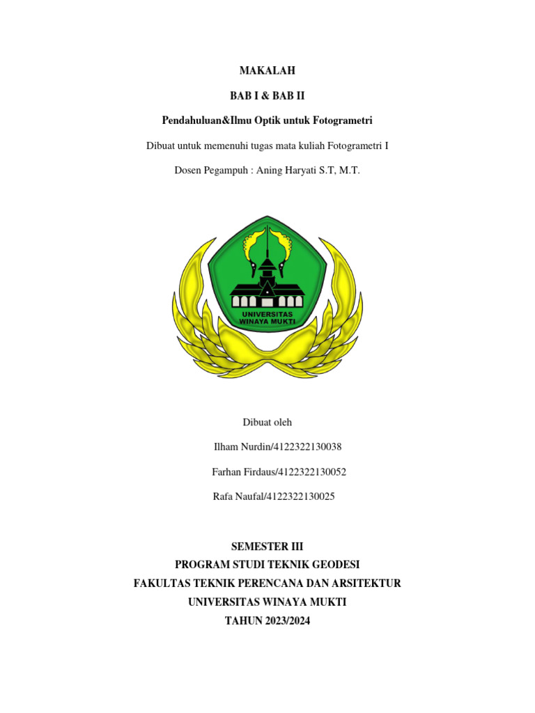 Fotogrametri dan Ilmu Optik Dasar | PDF