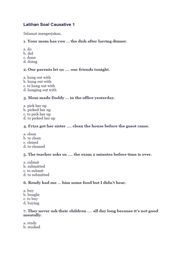 Latihan Soal Causative 1 Kelas 11 | PDF