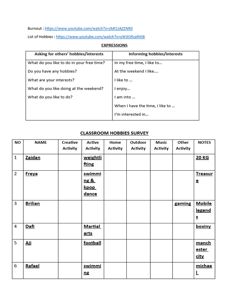 Hobbies & Interests | PDF