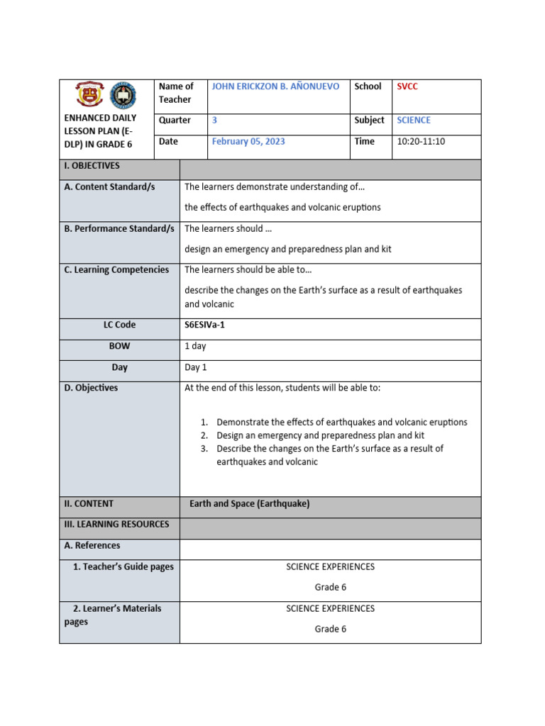 Science DLP 6 021224 | PDF | Earthquakes | Natural Hazards