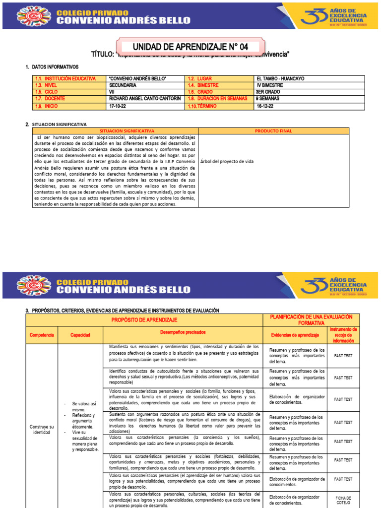 3RO GRADO UNIDAD DE APRENDIZAJE IV - 2022 | PDF | Aprendizaje | Maestros