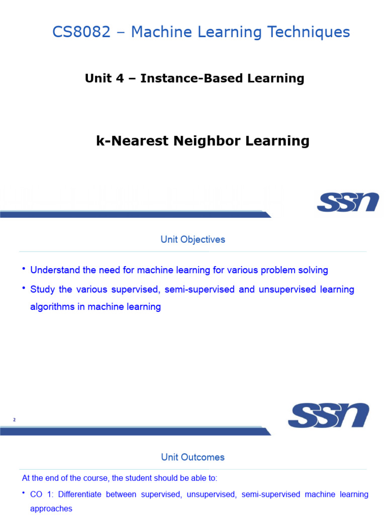 CS8082U4L01 - K-Nearest Neighbour Learning | PDF | Regression Analysis ...
