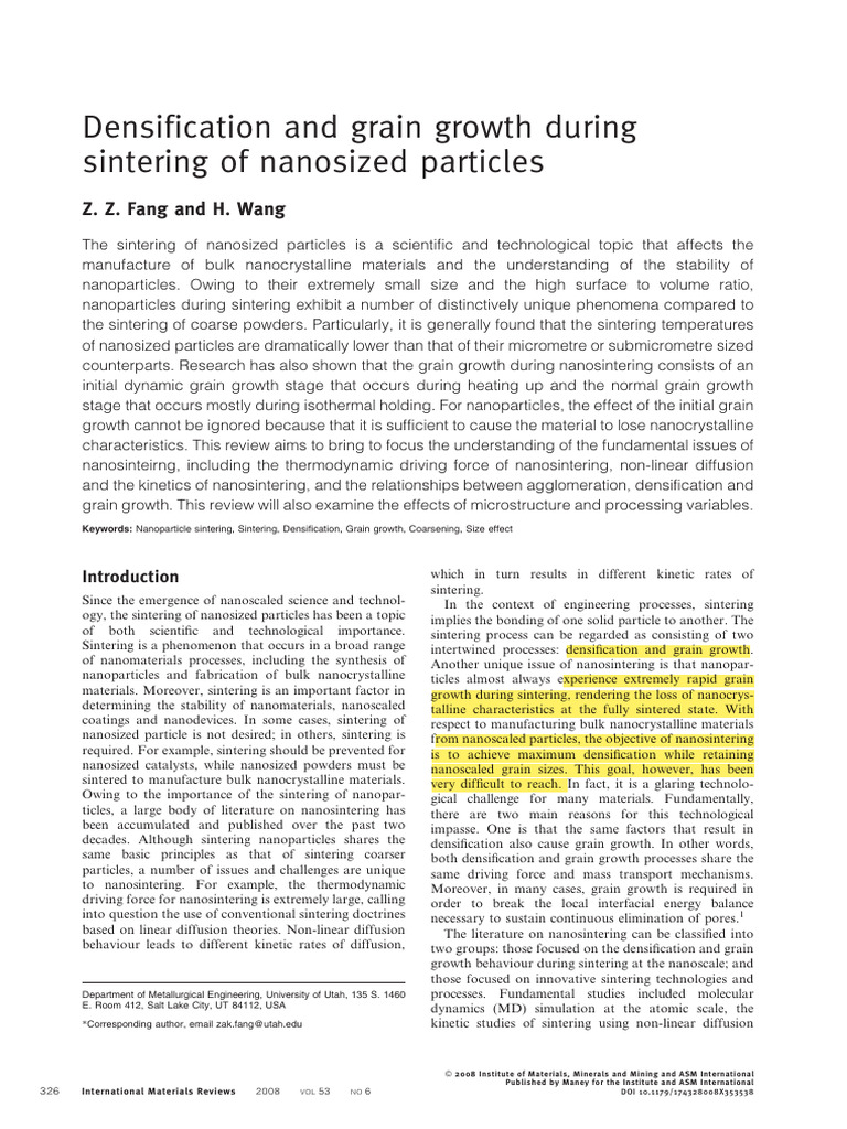 Densification And Grain Growth During Sintering Of Nanosized Particles