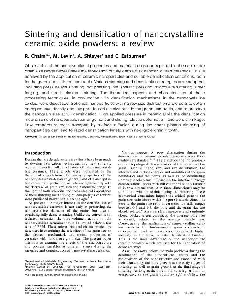 Sintering and Densification of Nanocrystalline Ceramic Oxide Powders A ...