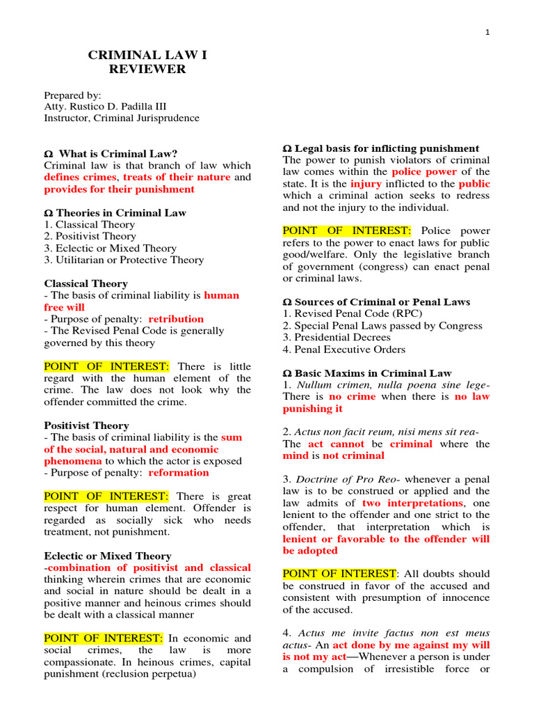 Criminal Law I Hand Outs | PDF | Criminal Law | Crimes