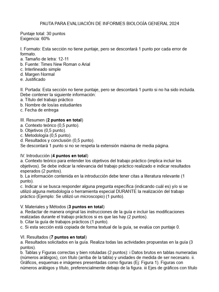 Pauta de Evaluacion Informes de Trabajos Practicos | PDF