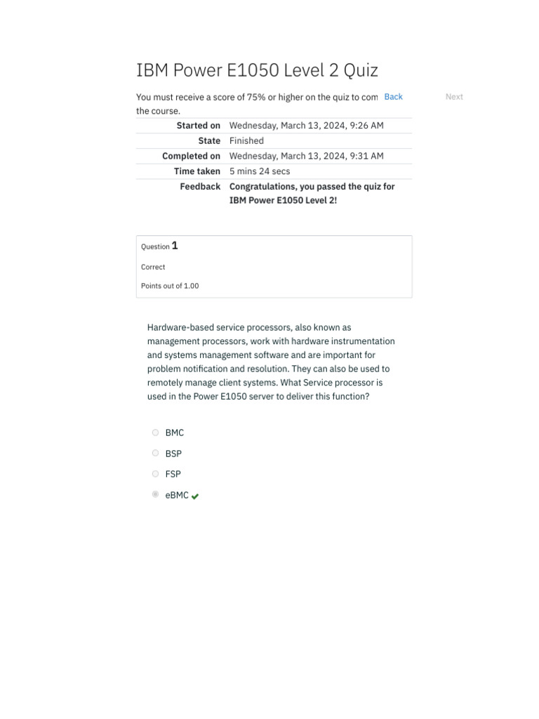 IBM Power E1050 Level 2 Quiz - Attempt Review | PDF | Cloud Computing | Information Technology