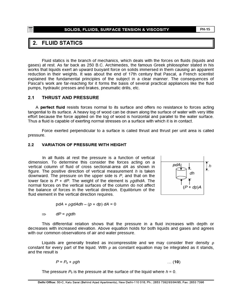 06 Fluid Statics Theory II | PDF | Buoyancy | Pressure