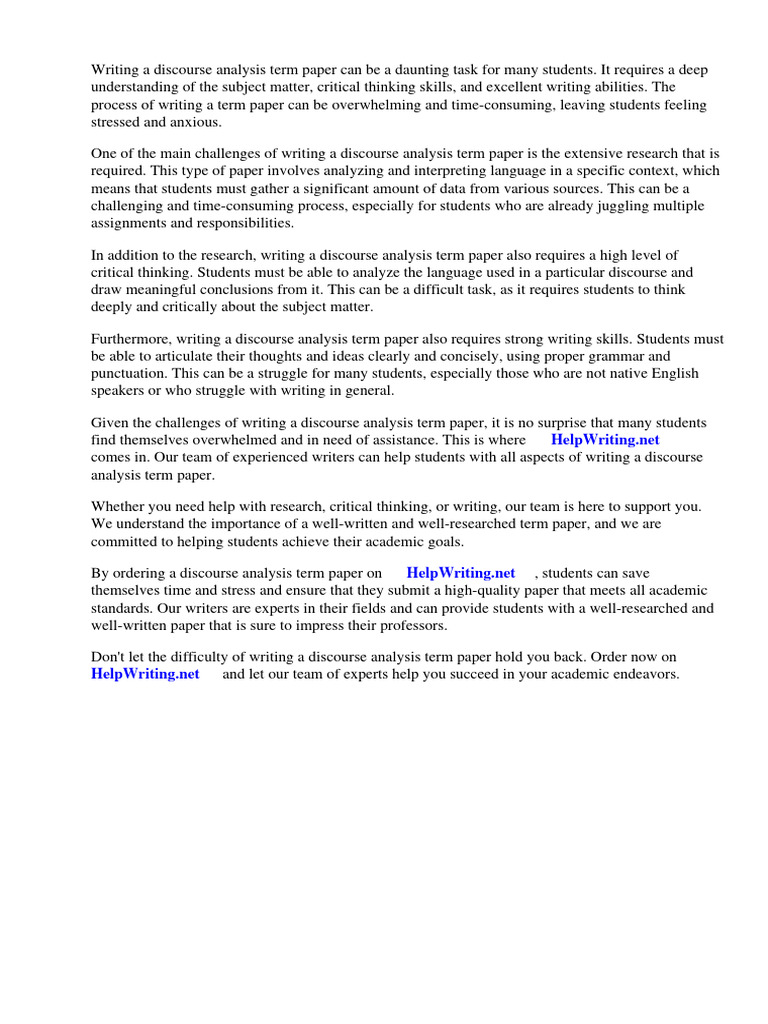 Discourse Analysis Term Paper | PDF | Discourse | Linguistics