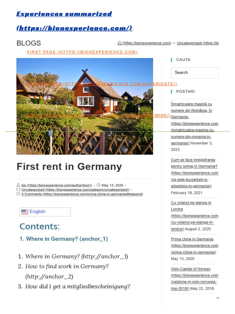 First Rent in Germany - Summary Experiences | PDF