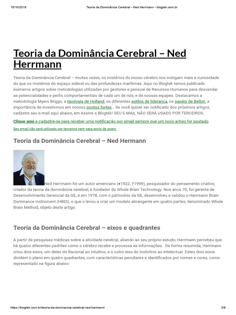 Teoria Da Dominância Cerebral - Ned Herrmann | PDF | Pensamento | Teoria