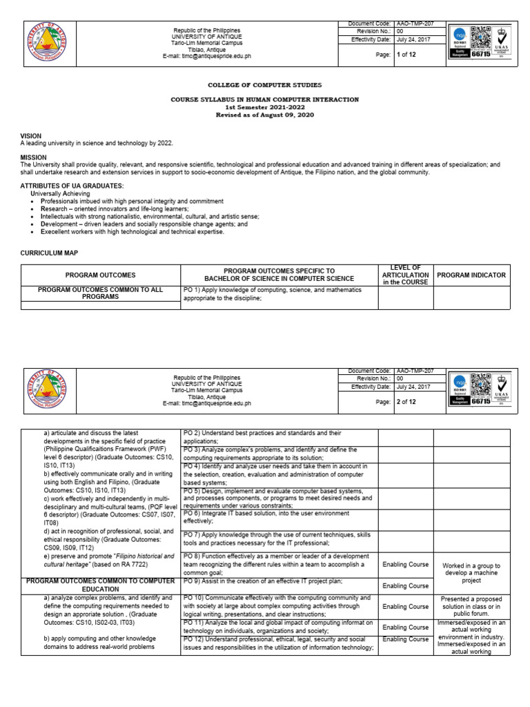Human-Computer Interaction Syllabus | PDF | Human–Computer Interaction | Computing