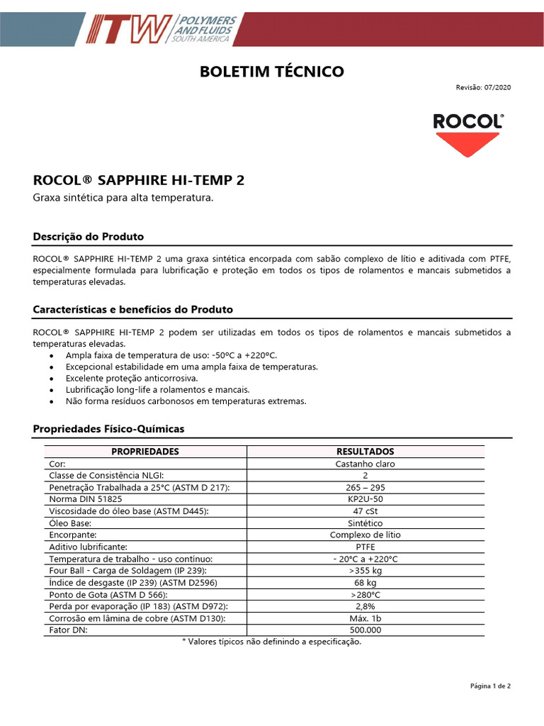 BT Rocol Sapphire Hi-Temp 2 | PDF