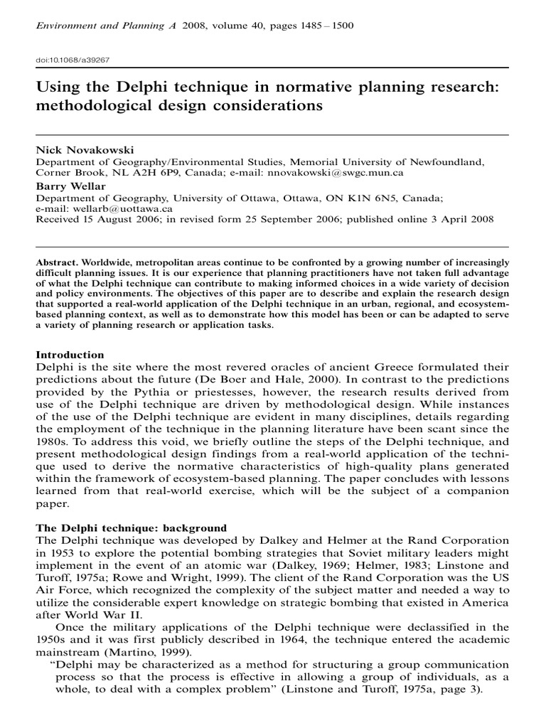 Using The Delphi Technique in Normative Planning Research | PDF ...