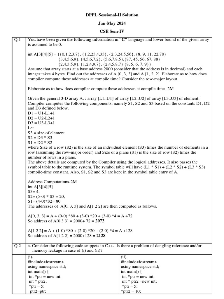 DPPL Sessional-II Solutions for CSE Sem-IV | PDF | Pointer (Computer Programming) | Computer Data