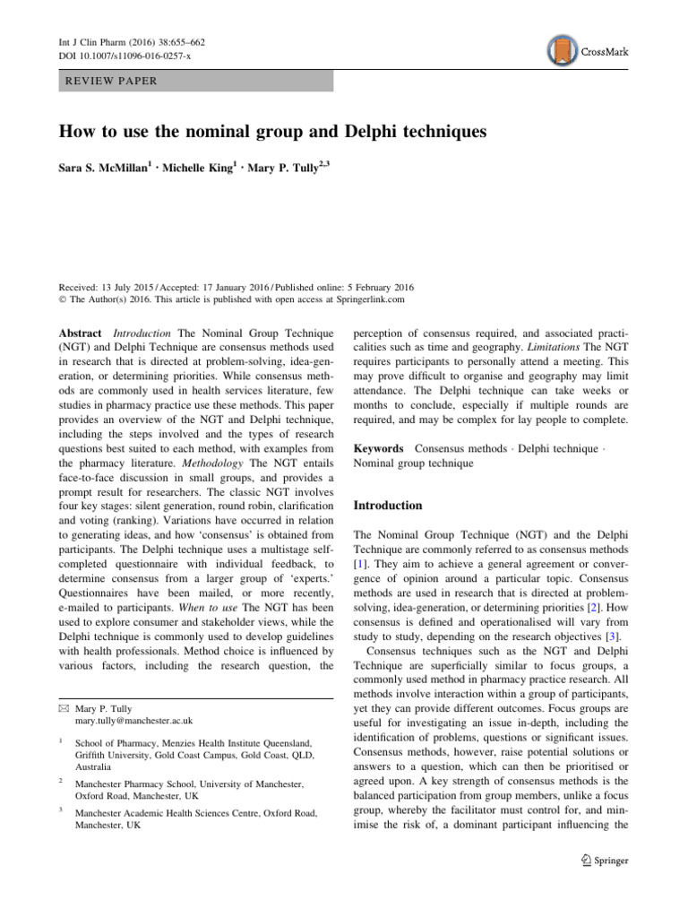 How To Use The Nominal Group and Delphi Techniques | PDF | Consensus Decision Making | Focus Group