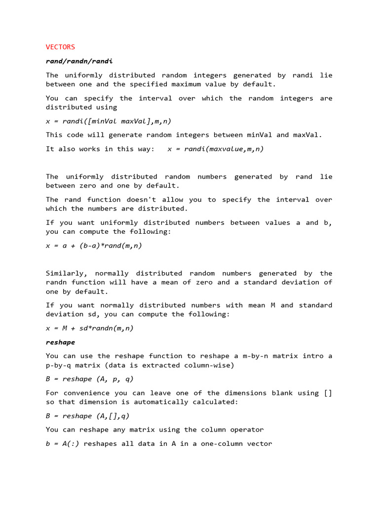 Matlab Notes Pdf Matrix Mathematics Function Mathematics