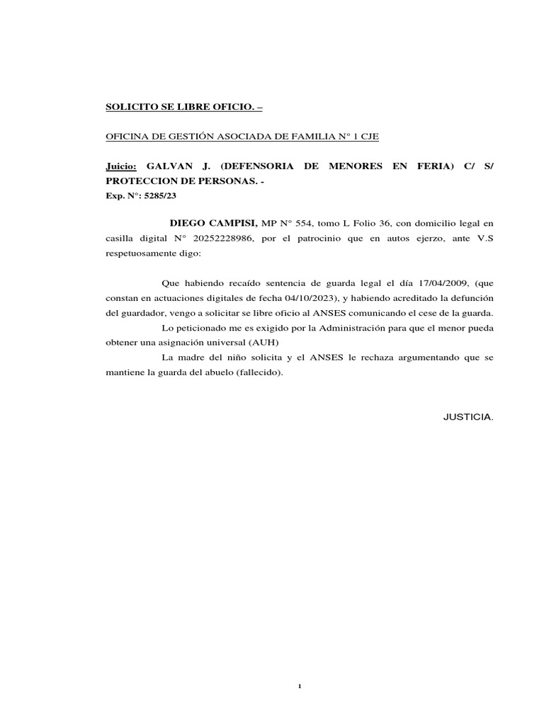Solicito Se Libre Oficio A ANSES | PDF | Derecho