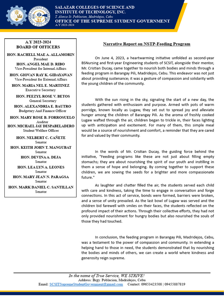 Nstp-Feeding Narrative Report | PDF