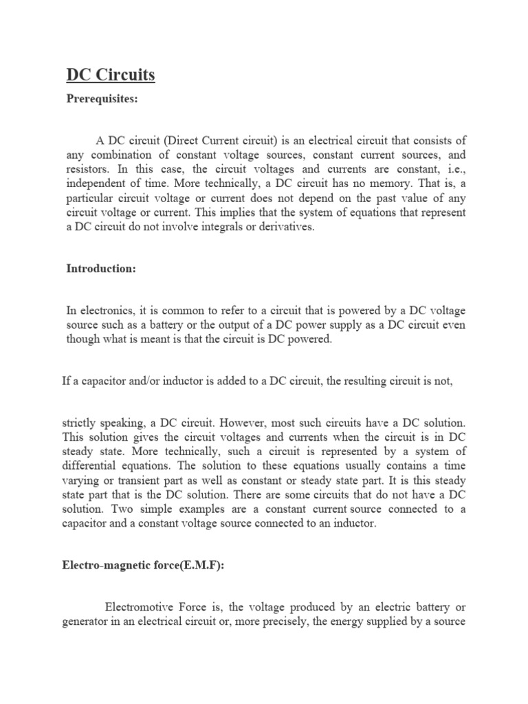 DC-Circuits | PDF | Electrical Network | Direct Current