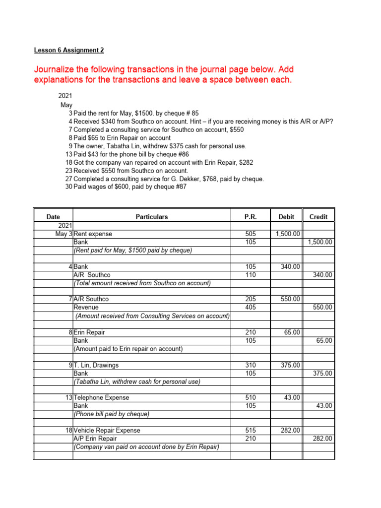 Yasin Accouting Lesson 6 Assignment 2 | Download Free PDF | Cheque | Banks