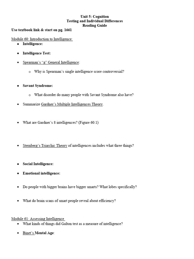 Intelligence and Testing Reading Guide | PDF | Intelligence Quotient ...