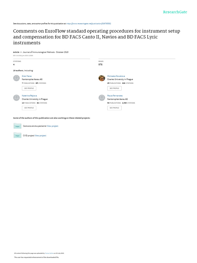 Comments On Euroflow Standard Operating Procedures For Instrument Setup ...