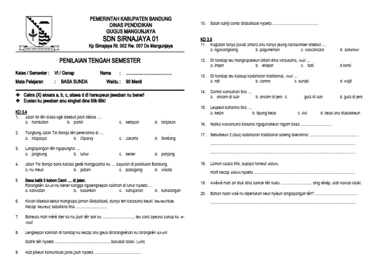 PTS Tema Basa Sunda Ta. 2023-2024 | PDF