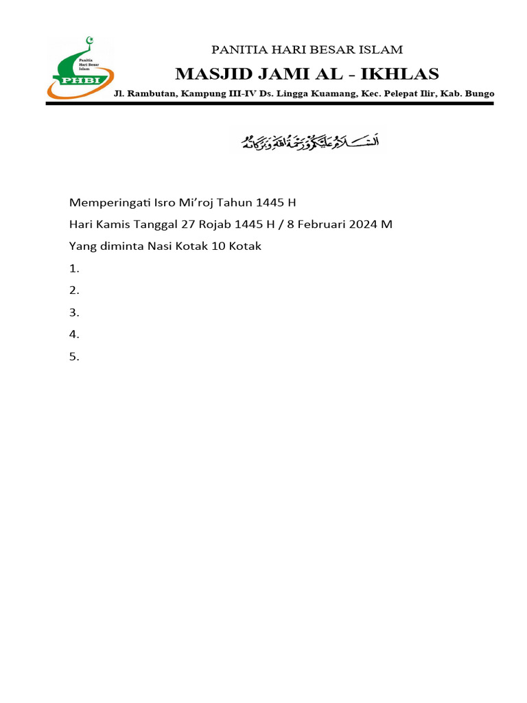 Undangan PHBI Maulid Nabi 2024 Al Ikhlas | PDF | Memasak, Makanan, & Anggur