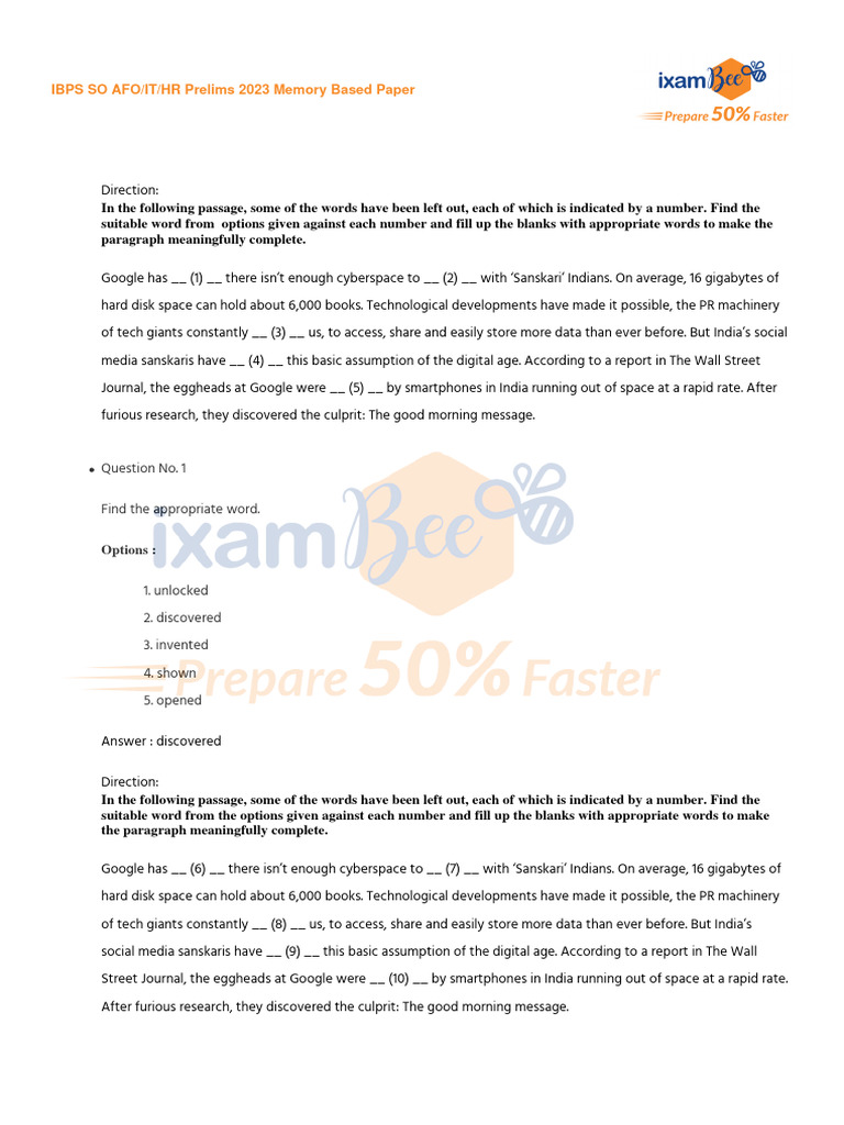 IBPS SO AFO - IT - HR Prelims 2023 Memory Based Paper | PDF | Sustainability | Climate Resilience